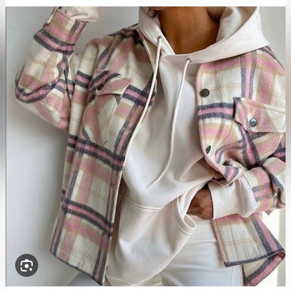 Zara | Jackets & Coats | Zara Pink Grey Oversized Wool Shacket Like New ...